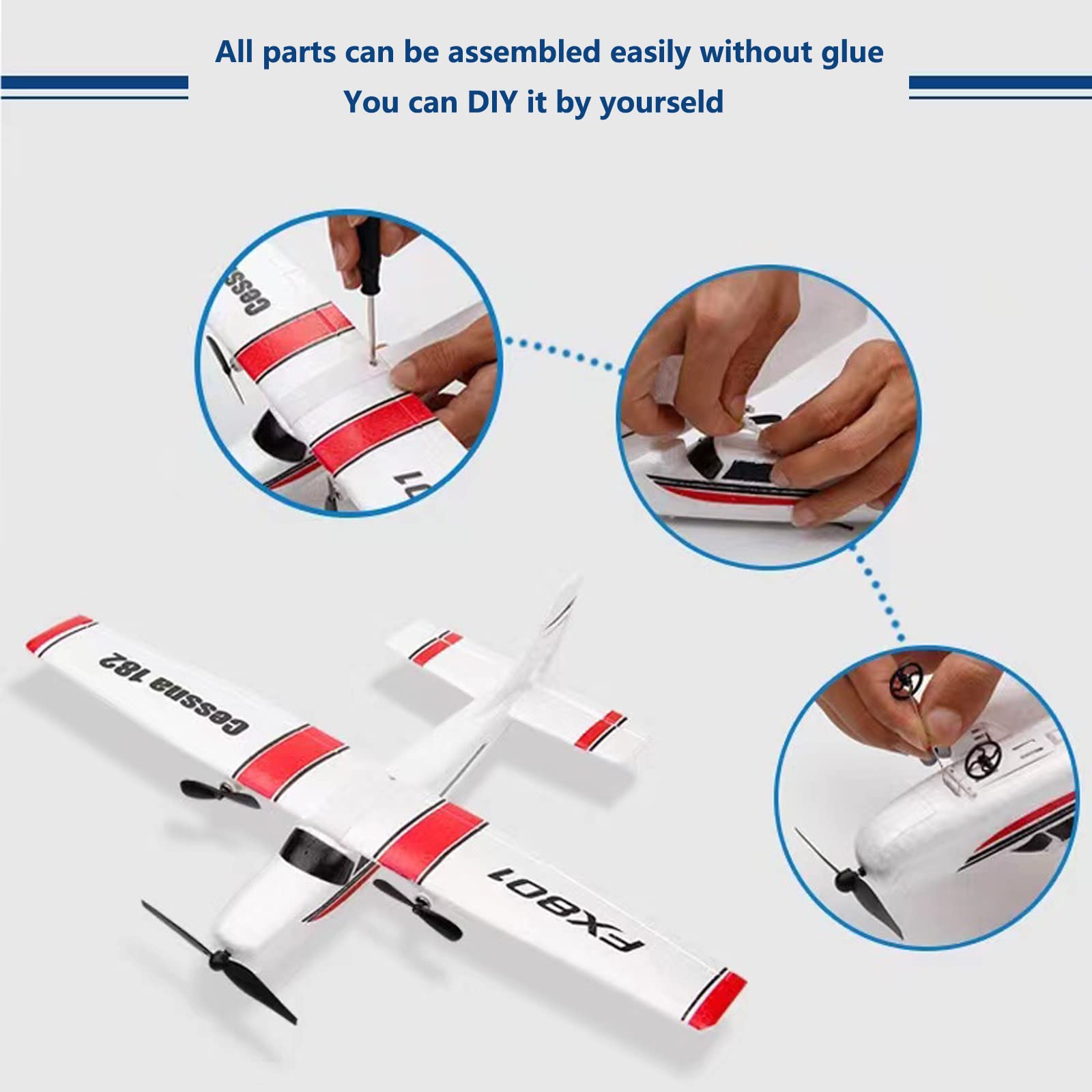 Ouhgnoh RC Plane 2.4Ghz 2 Channels EPP Foam Remote Control Airplane Radio Control Cessna Aircraft Easy to Fly RC Glider Toys for Kids, Boys and Beginners with 3 Batteries