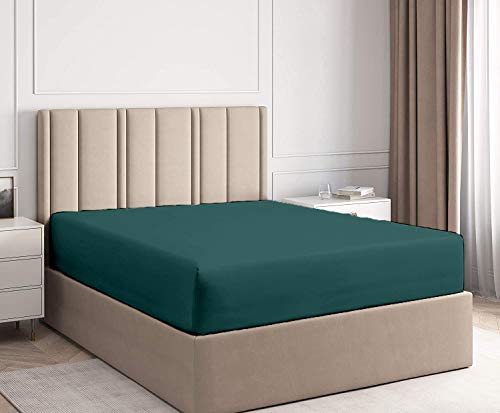 Luxury 100% Cotton Fitted Sheet Queen Size, Softest 800 Thread Count Sateen, Durable and Long Lasting, 21" Deep Pocket Queen Fitted Sheet Only, Bottom Sheet (Teal Blue)