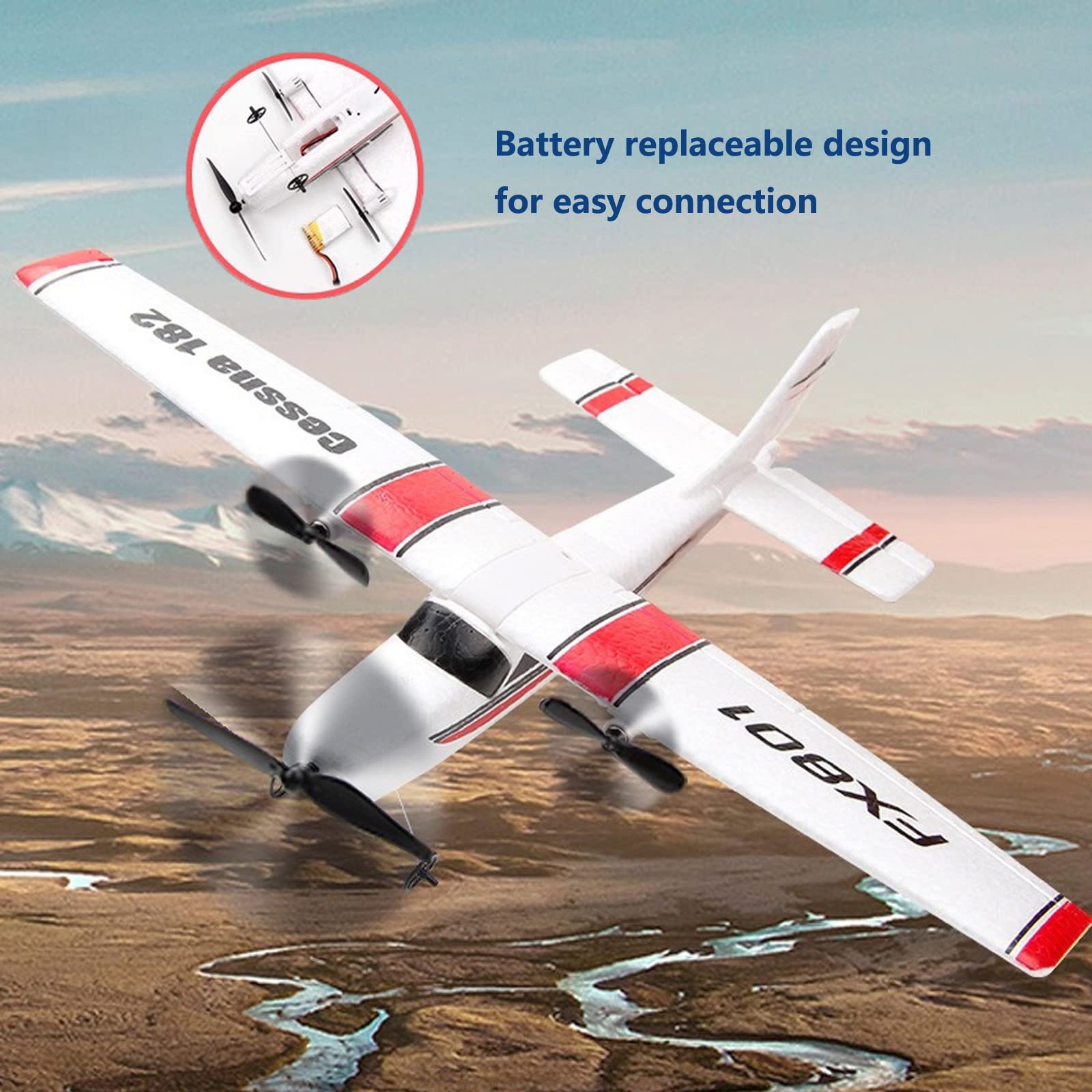 Ouhgnoh RC Plane 2.4Ghz 2 Channels EPP Foam Remote Control Airplane Radio Control Cessna Aircraft Easy to Fly RC Glider Toys for Kids, Boys and Beginners with 3 Batteries
