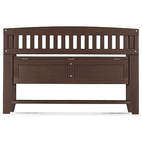 SIMPLIHOME Acadian Solid Wood 48 Inch Wide Transitional Entryway Storage Bench with Shelf in Brunette Brown, for The Living Room, Entryway and Family Room