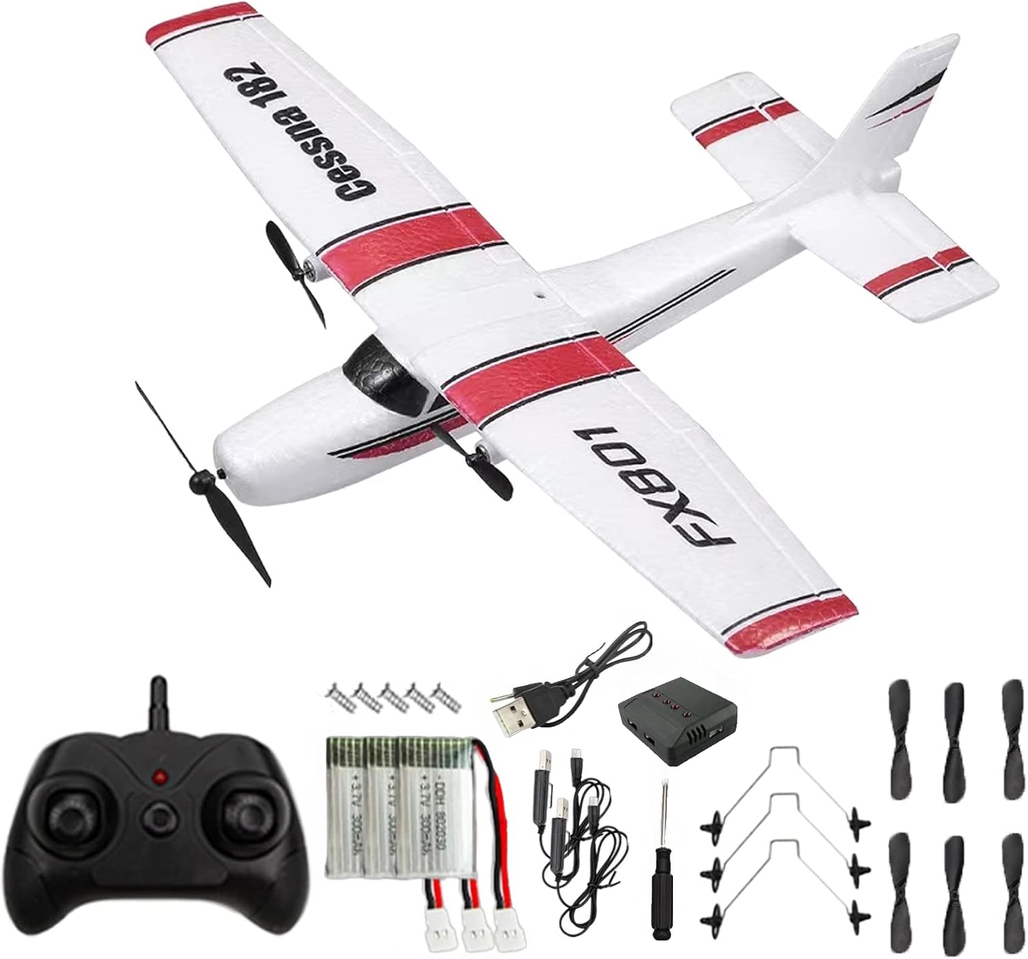Ouhgnoh RC Plane 2.4Ghz 2 Channels EPP Foam Remote Control Airplane Radio Control Cessna Aircraft Easy to Fly RC Glider Toys for Kids, Boys and Beginners with 3 Batteries