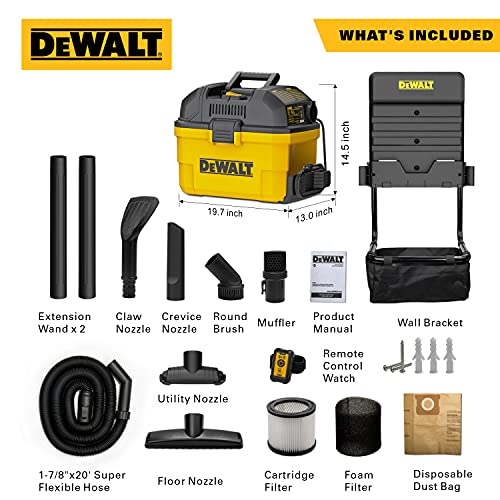 DEWALT Portable 6 Gallon 5 Horsepower Wall-Mounted Garage Wet Dry Vacuum Cleaner DXV06G, Yellow+black