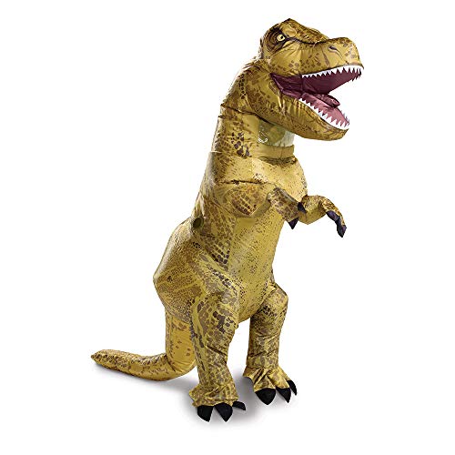 Disguise Jurassic World T-Rex, Inflatable Dinosaur Costume for Adults, Fan Operated Expandable Blow Up Jumpsuit, Multicolored, One Size (up to 42-46)