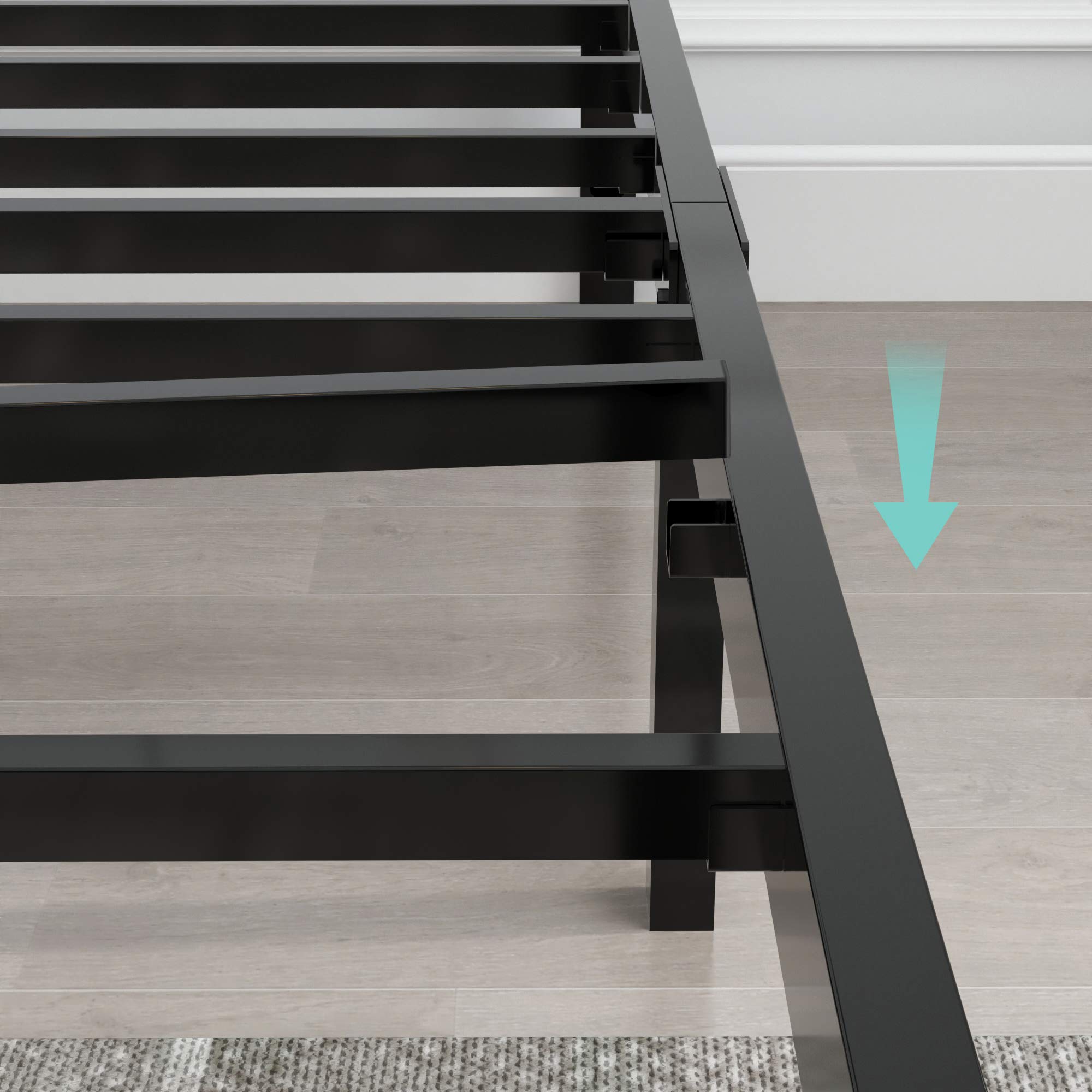 yookare 14 Inch Tall 3500lbs Heavy Duty Metal Bed Frame/with Storage/Mattress Foundation/Steel Slats Platform/Noise Free/No Box Spring Needed,Cal King