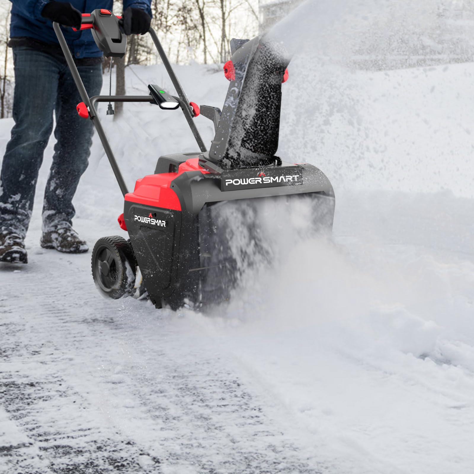 PowerSmart 21 Inch Electric Snow Blower - 120V 15 Amp, 2100 RPM, LED Light for Yard, Road
