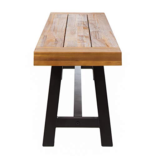 Christopher Knight Home Carlisle Outdoor Acacia Wood and Rustic Metal Bench, Sandblast Finish / Rustic Metal