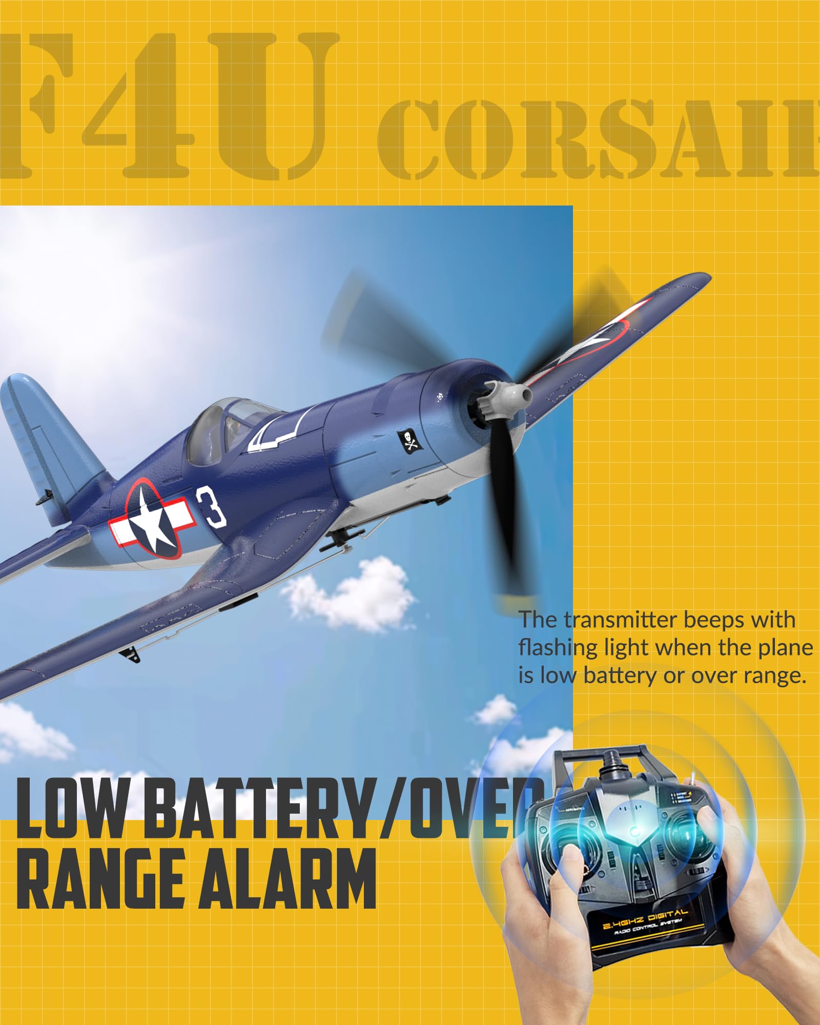 VOLANTEXRC RC Plane for Beginners, 4CH WWII RC Airplane F4U Corsair with Aileron, 2.4Ghz Remote Control Plane with Xpilot Self Righting&One Key Aerobatic&Upgraded Canopy (761-8V2 RTF)