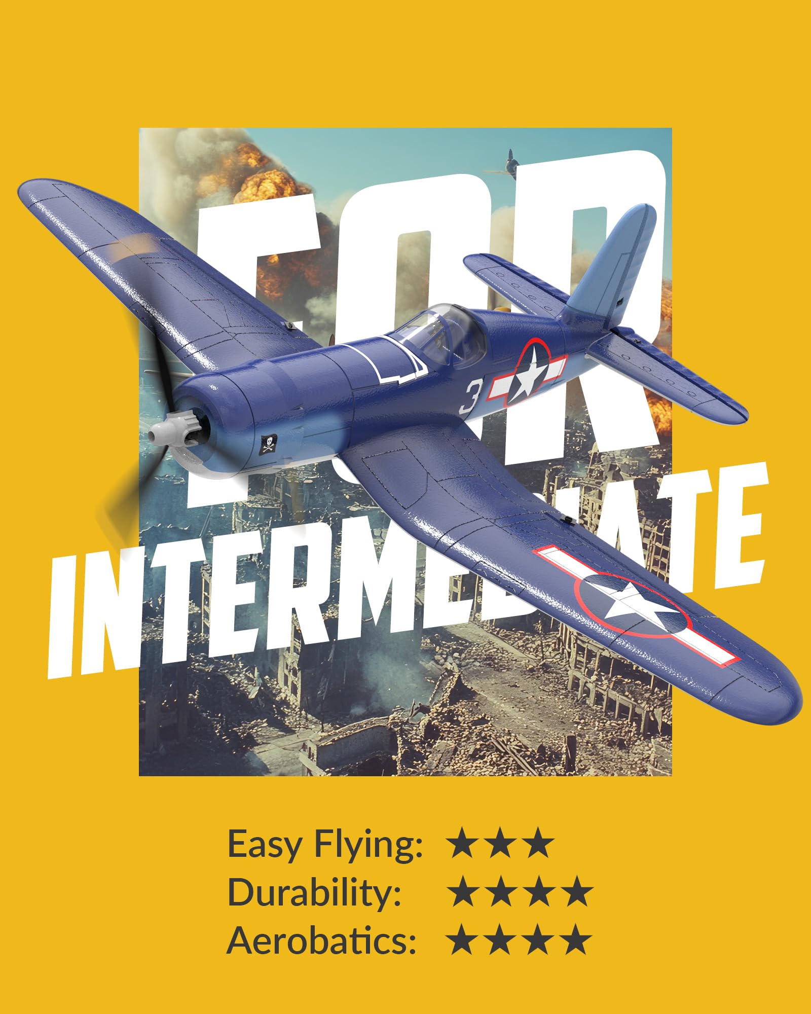 VOLANTEXRC RC Plane for Beginners, 4CH WWII RC Airplane F4U Corsair with Aileron, 2.4Ghz Remote Control Plane with Xpilot Self Righting&One Key Aerobatic&Upgraded Canopy (761-8V2 RTF)