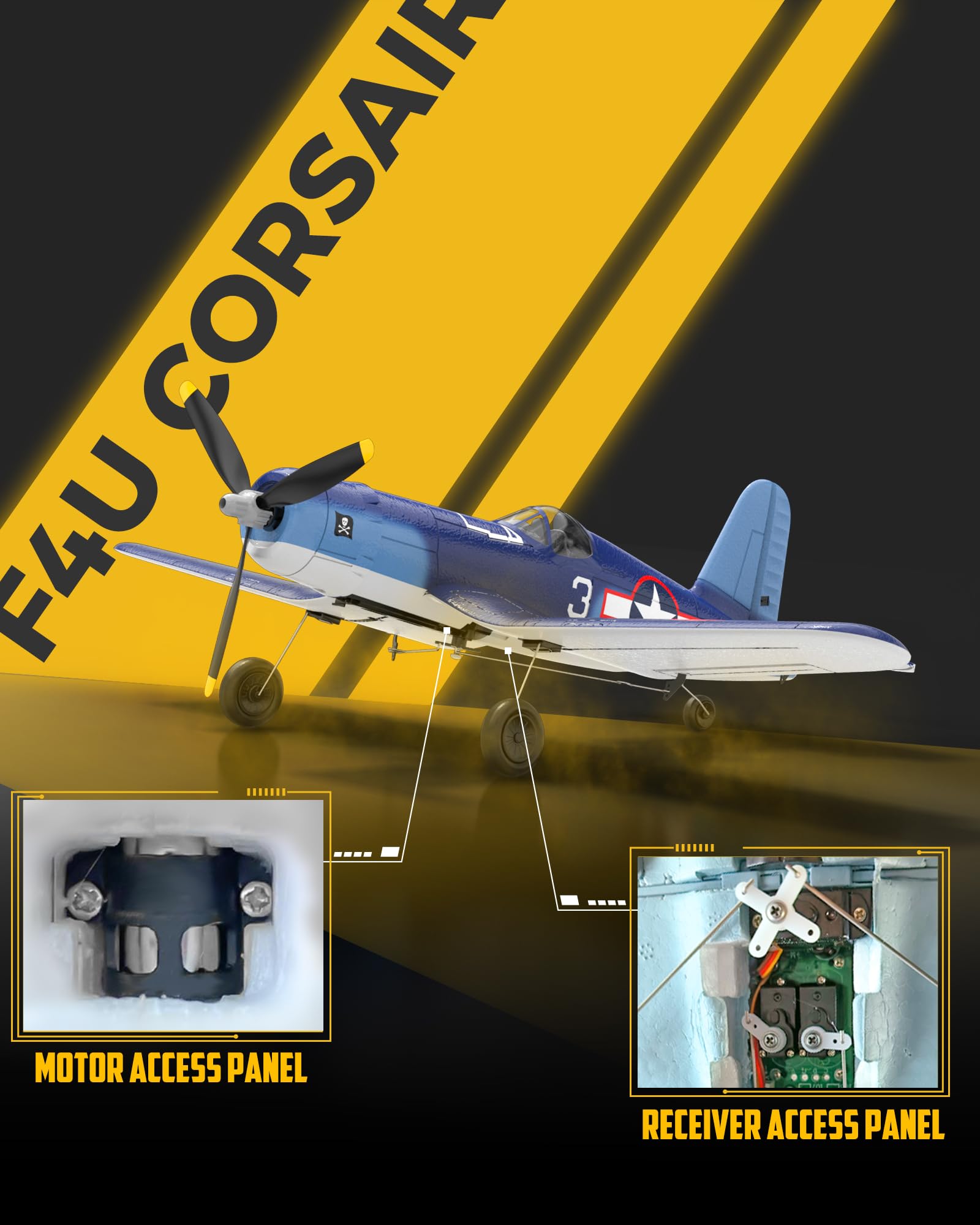 VOLANTEXRC RC Plane for Beginners, 4CH WWII RC Airplane F4U Corsair with Aileron, 2.4Ghz Remote Control Plane with Xpilot Self Righting&One Key Aerobatic&Upgraded Canopy (761-8V2 RTF)