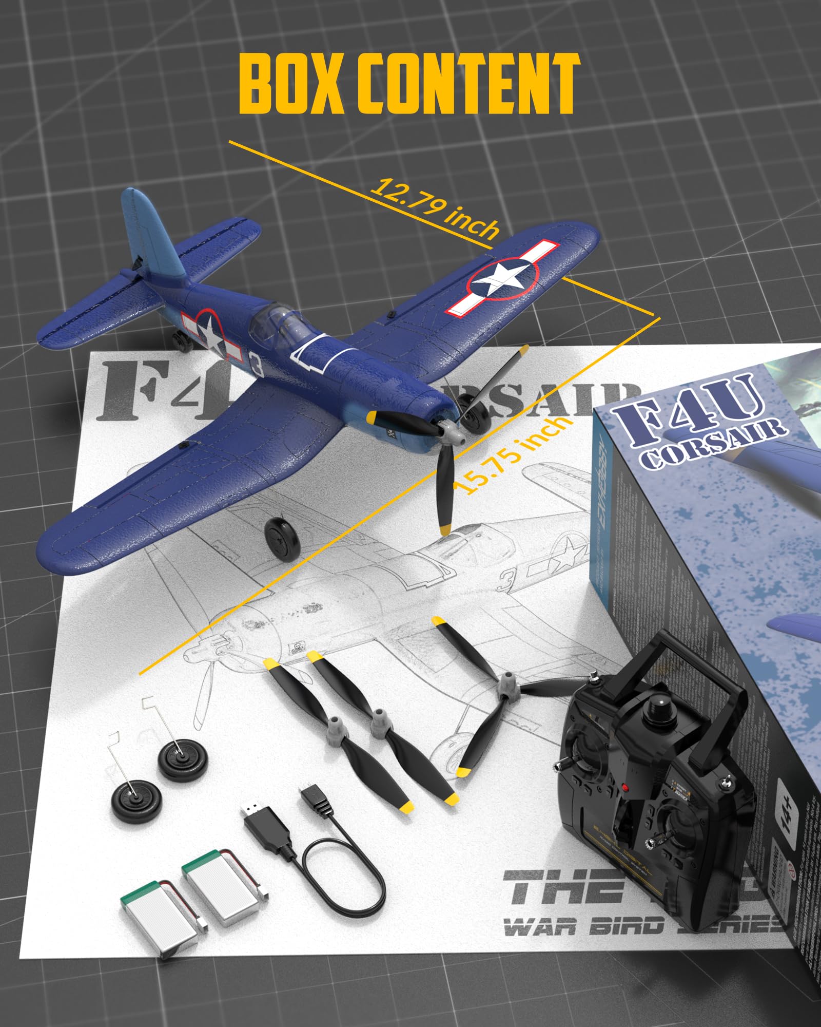 VOLANTEXRC RC Plane for Beginners, 4CH WWII RC Airplane F4U Corsair with Aileron, 2.4Ghz Remote Control Plane with Xpilot Self Righting&One Key Aerobatic&Upgraded Canopy (761-8V2 RTF)