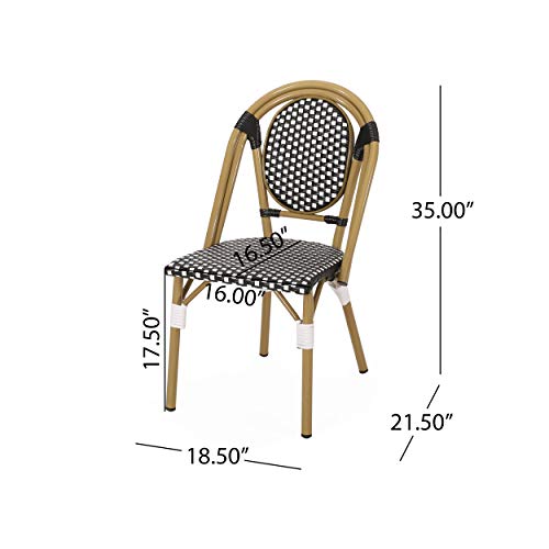 Christopher Knight Home Gwendolyn Outdoor French Bistro Chairs (Set of 2), Black + White + Bamboo Print Finish