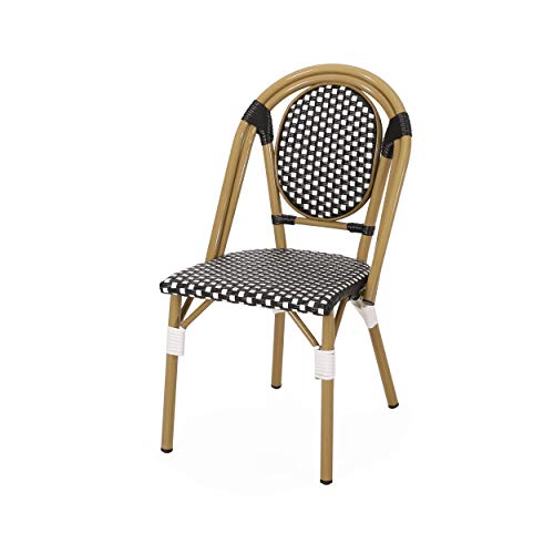 Christopher Knight Home Gwendolyn Outdoor French Bistro Chairs (Set of 2), Black + White + Bamboo Print Finish