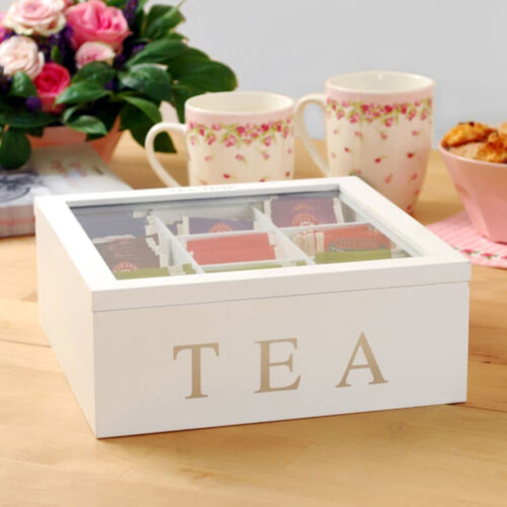 Xiaoxin Tea Storage Chest | Bamboo Tea Box for Tea Bags Organizer,9 Compartment Wooden Tea Chest for Assorted Tea Bags, Coffee Bags, Sugar Packets