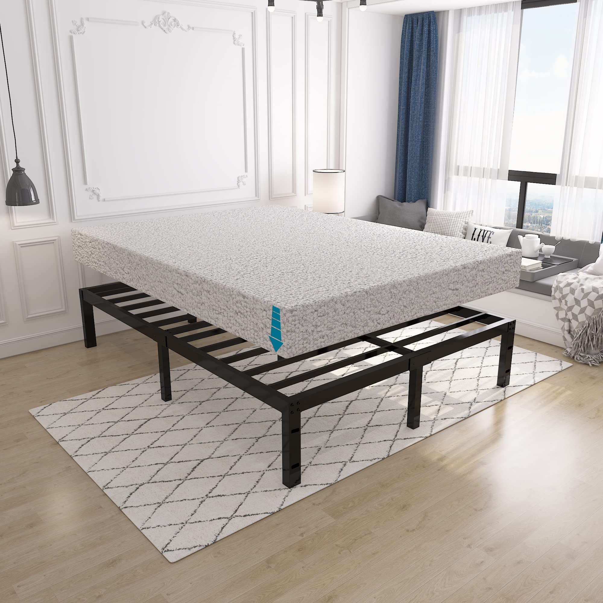 yookare 14 Inch 4000lbs Heavy Duty Support Basic Bed Frame/Mattress Foundation/Box Spring Replacement/Steel Slat Platform/Easy to Assemble/with Storage/Noise Free, Cal King