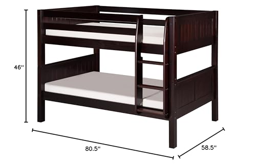 Camaflexi Panel Style Solid Wood Low Bunk Bed, Twin-Over-Twin, Side Attached Ladder, Cappuccino