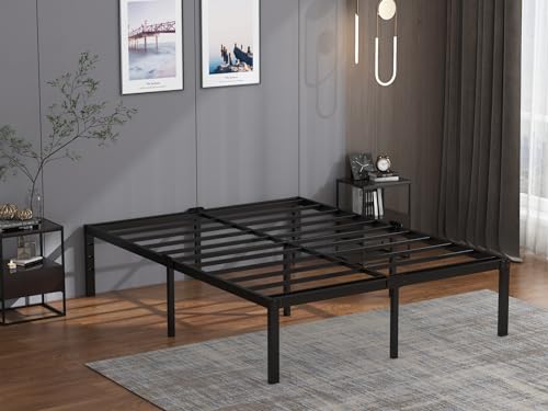 AROMUSTIME 16 Inch Standard Metal Platform Bed Frame / 3,000 lbs Heavy Duty Steel Slat Easy Assembly Mattress Foundation/No Noise/Box Spring Replacement, Cal King
