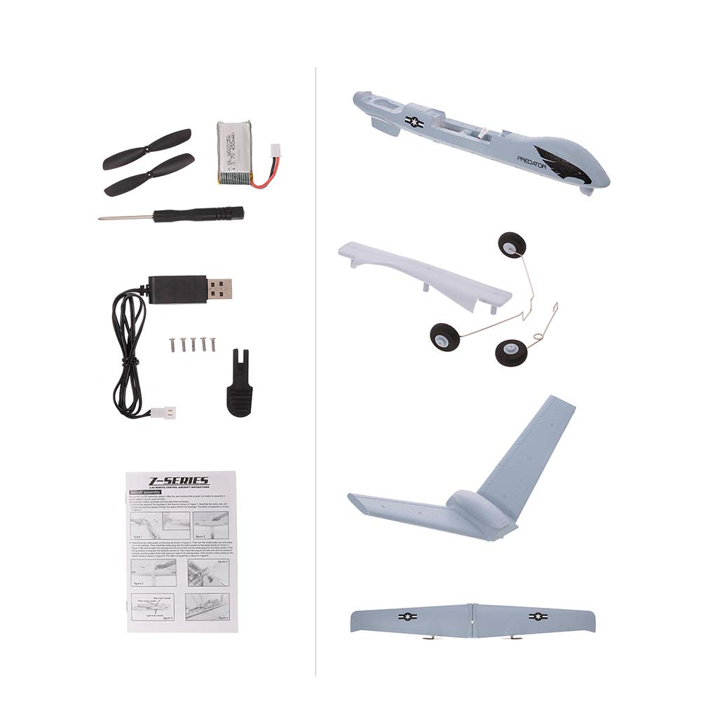 GoolRC Z51 Predator RC Plane, 2.4Ghz 2 Channels Remote Control Airplane with 3-Axis Gyro, Foam Hand Throwing RC Aircraft Glider with 660mm Wingspan, DIY Kit Toys for Kids Beginners