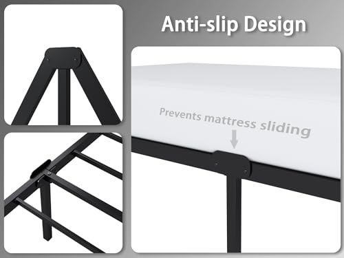 AROMUSTIME 16 Inch Standard Metal Platform Bed Frame / 3,000 lbs Heavy Duty Steel Slat Easy Assembly Mattress Foundation/No Noise/Box Spring Replacement, Cal King
