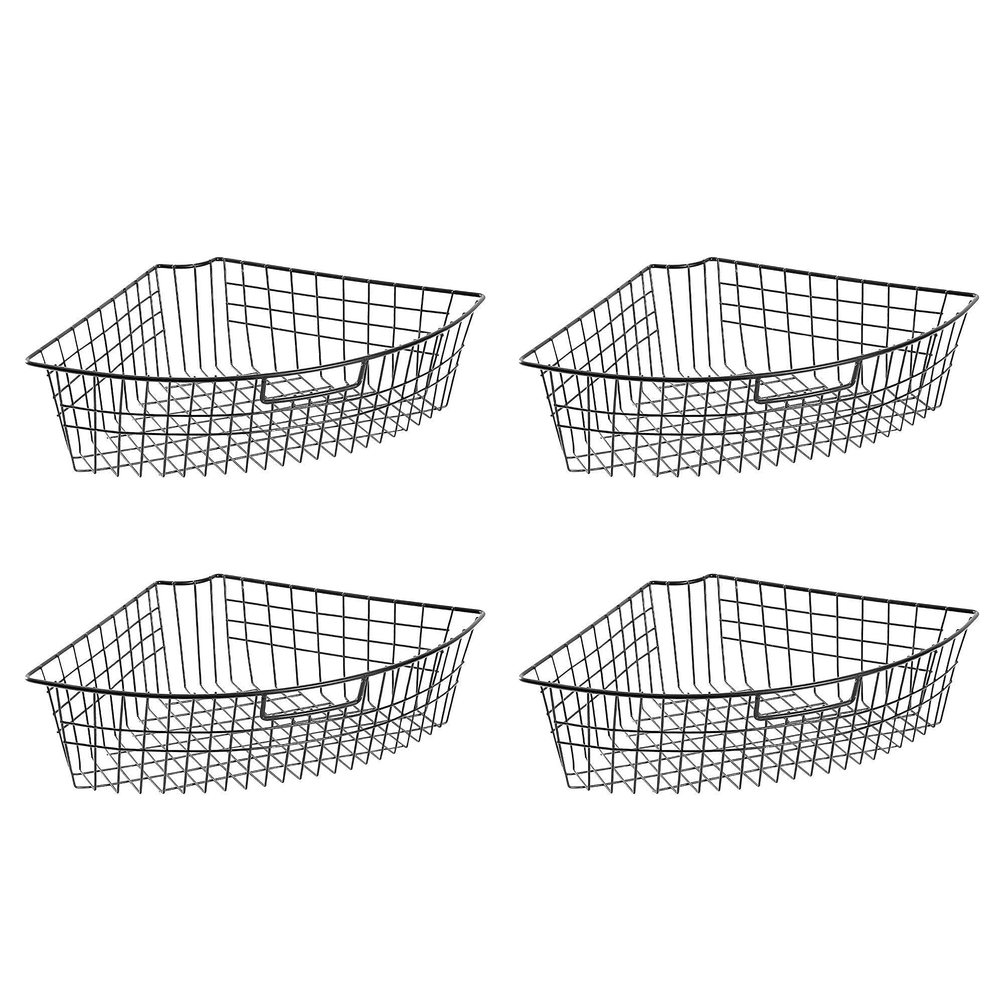 Leeden Lazy Susan Organizer Basket for 24" Diameter Turntable - 16.3" x 10.3" x 4" Metal Organizing Storage Bins (6 Packs) - Black Kitchen Cabinet Storage Organizer - 1/4 Wedge Can Organizer