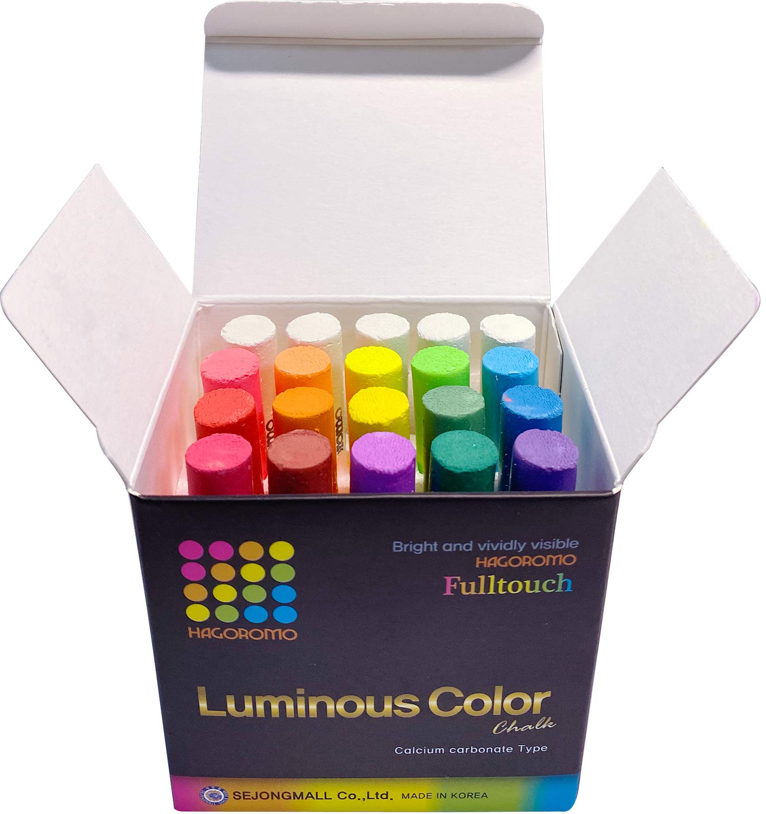 Hagoromo Fulltouch Color Chalk Non-Toxic - [12 Pcs/10 Color Mix] 1 Box, Assorted Dustless Washable Chalk for Kids, Professional Use, Sidewalk, Chalk Board, Blackboard