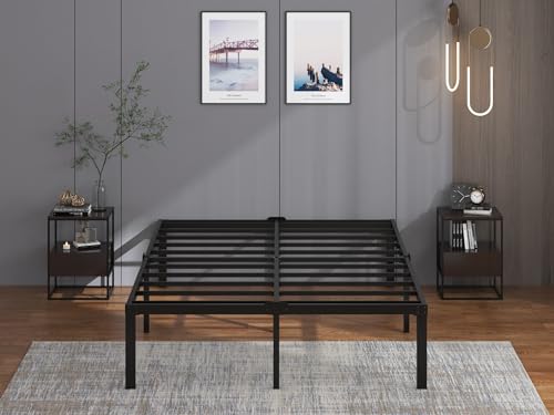 AROMUSTIME 16 Inch Standard Metal Platform Bed Frame / 3,000 lbs Heavy Duty Steel Slat Easy Assembly Mattress Foundation/No Noise/Box Spring Replacement, Cal King