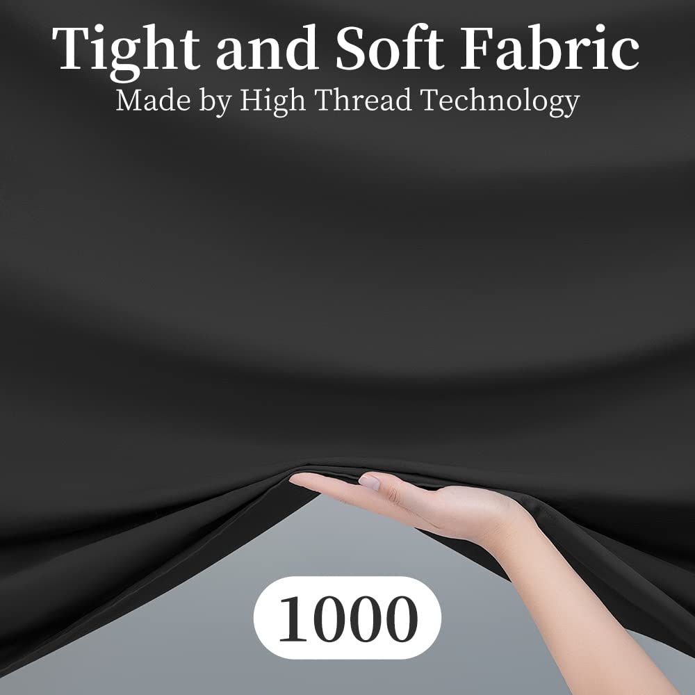 Shilucheng 100% Cotton Sheets Set - 1000 Thread Count，Luxury Egyptian Cotton Bed Sheets，Breathable & Cooling Bedding and Pillow Cases, 16 Inch Deep Pocket - 4 Piece (Black, Full)