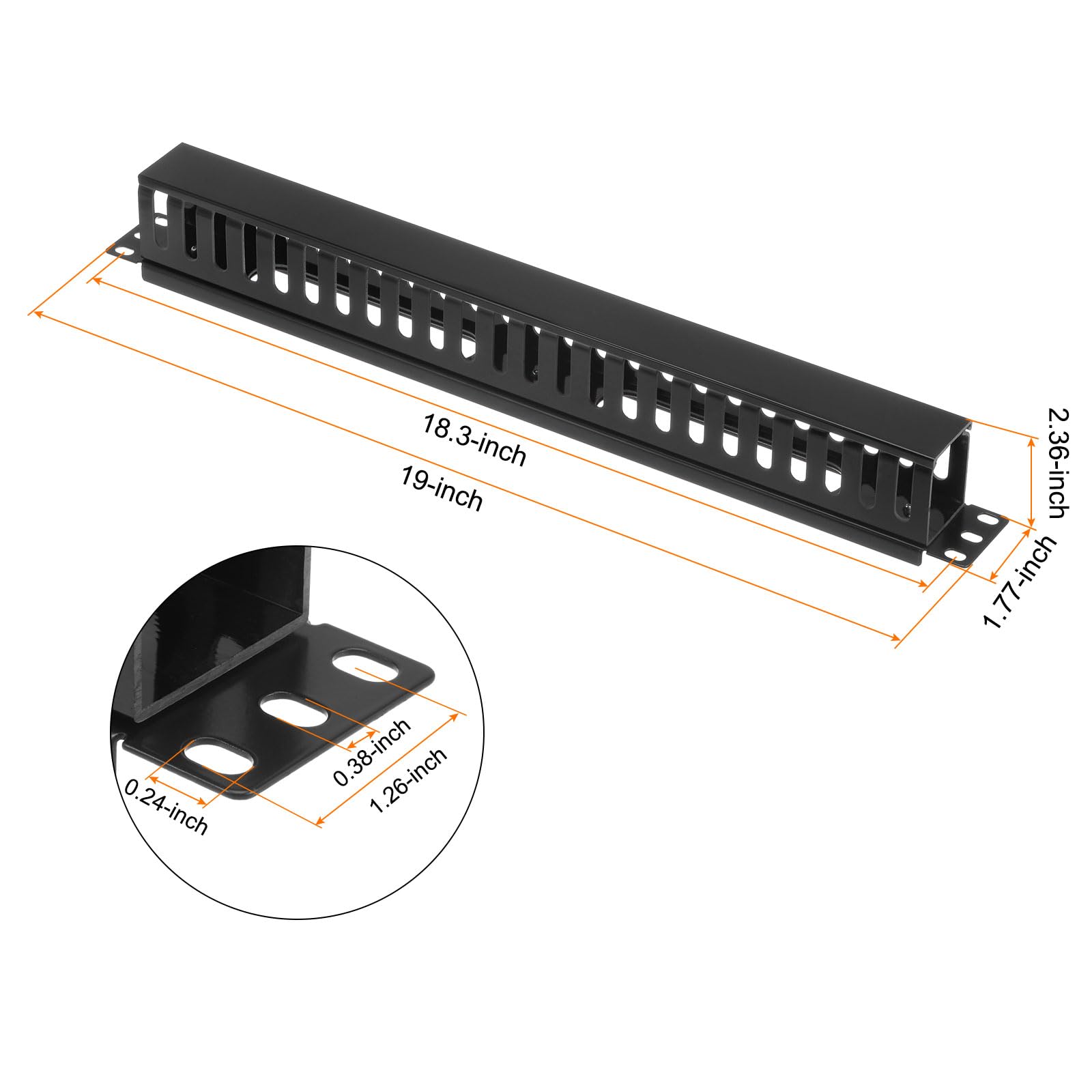 Rebower 1U Cable Manager 24 Slot Horizontal Rack Mounting Wire Management Organizer, [for Network Cabinets]-19" Black- 4Pcs