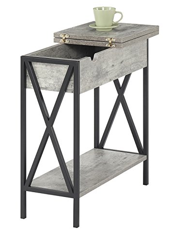 Convenience Concepts Tucson Flip Top End Table with Charging Station and Shelf, Faux Birch