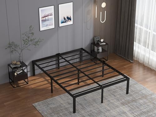 AROMUSTIME 16 Inch Standard Metal Platform Bed Frame / 3,000 lbs Heavy Duty Steel Slat Easy Assembly Mattress Foundation/No Noise/Box Spring Replacement, Cal King