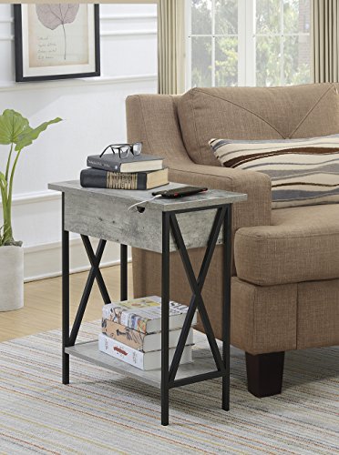 Convenience Concepts Tucson Flip Top End Table with Charging Station and Shelf, Faux Birch
