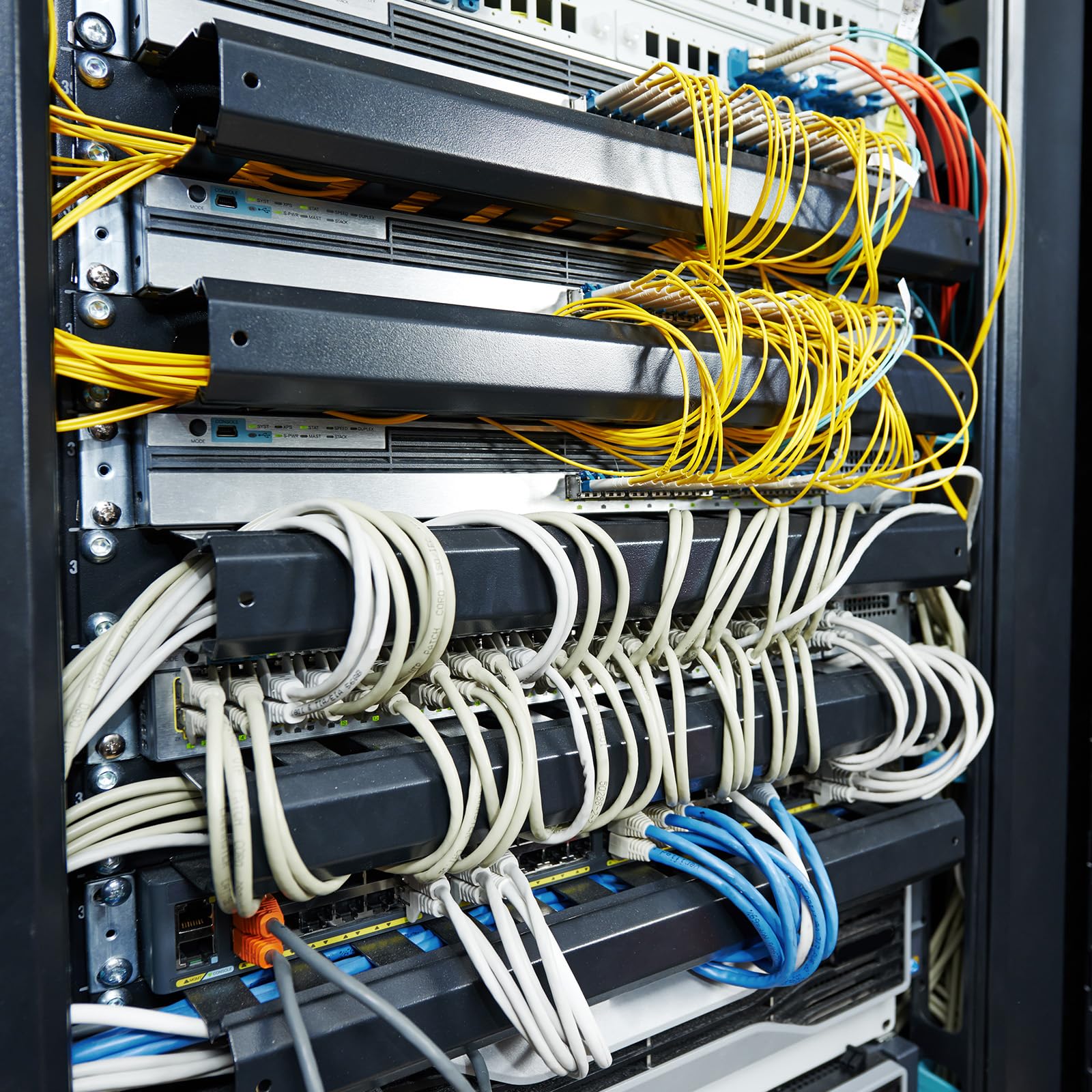 Rebower 1U Cable Manager 24 Slot Horizontal Rack Mounting Wire Management Organizer, [for Network Cabinets]-19" Black- 4Pcs