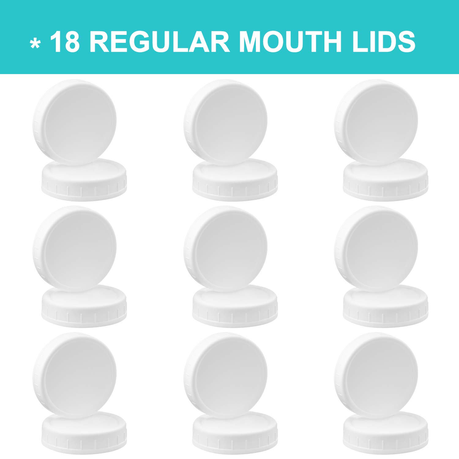 [18 Pack] Plastic REGULAR Mouth Mason Jar Lids for Ball, Kerr and More - White Plastic Storage Caps for Mason/Canning Jars