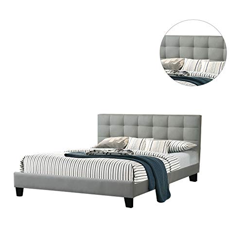 simple relax Grey Fabric Upholstered Bed, Cal. King Size