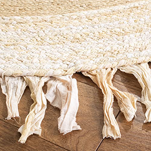 SAFAVIEH Cape Cod Collection 4' Round Beige / Natural CAP701B Handmade Boho Fringe Jute & Cotton Area Rug