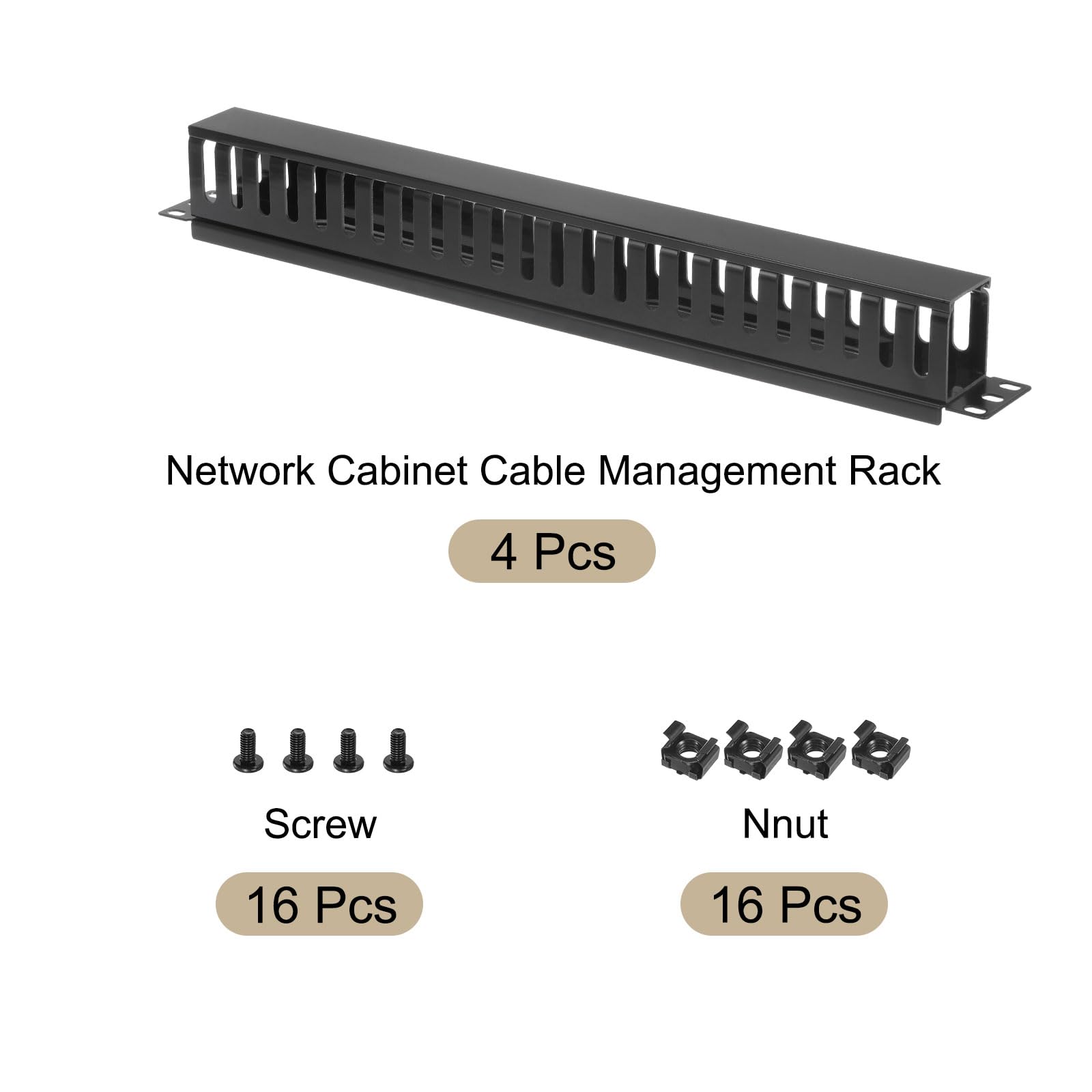 Rebower 1U Cable Manager 24 Slot Horizontal Rack Mounting Wire Management Organizer, [for Network Cabinets]-19" Black- 4Pcs