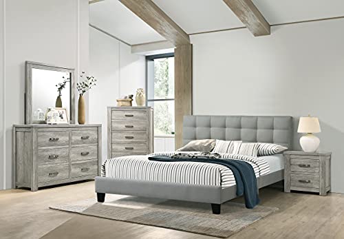 simple relax Grey Fabric Upholstered Bed, Cal. King Size
