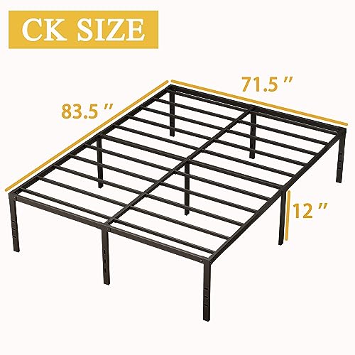 MISAGI California King 14inch Metal Bed Frame No Box Spring Needed, Heavy Duty Metal Platform with Tool Free Setup, Black, Durable, Suitable for Bedroom, California King