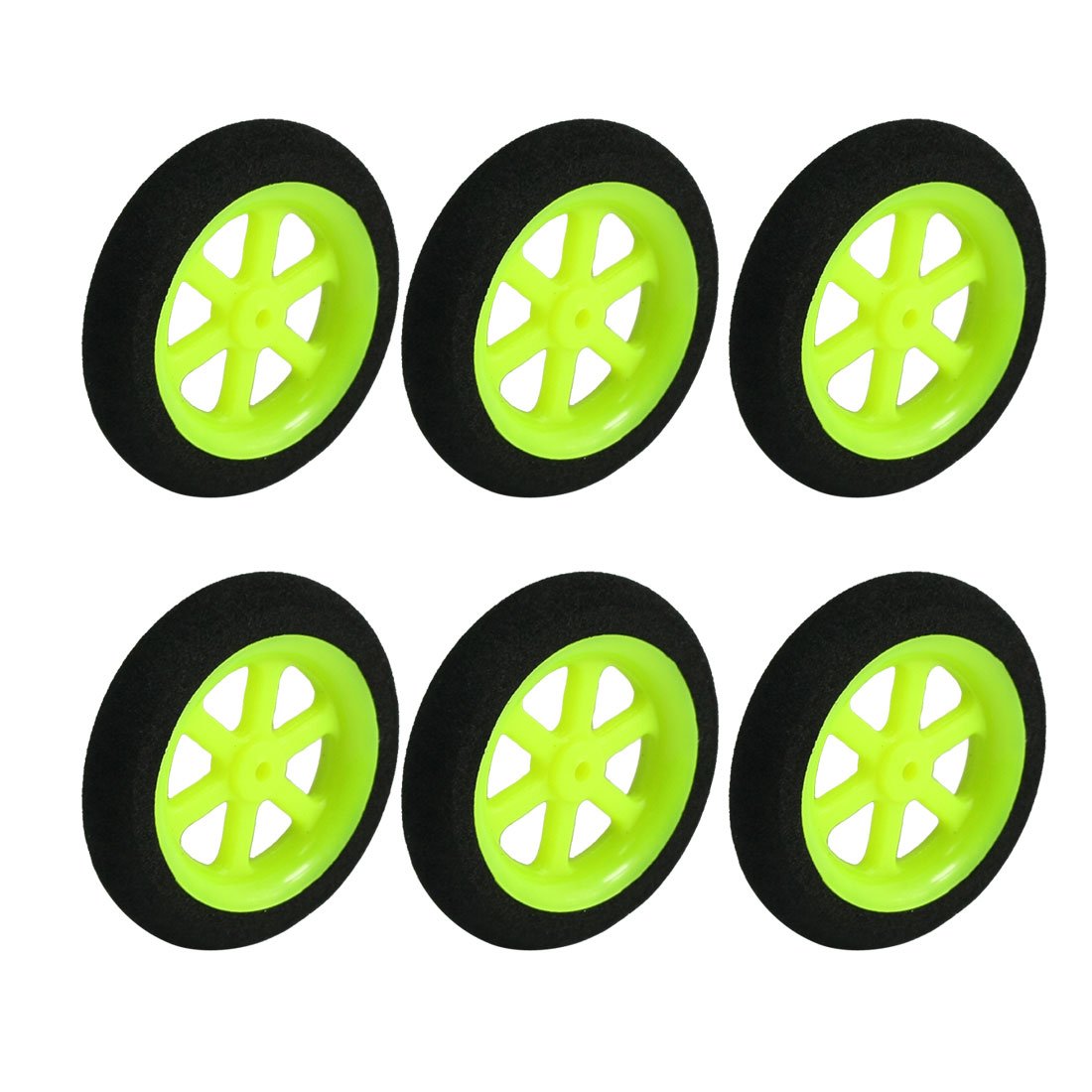 uxcell 6pcs RC Aircraft Airplane DIY Sponge Wheel Tire D36mm H8mm Black Lime