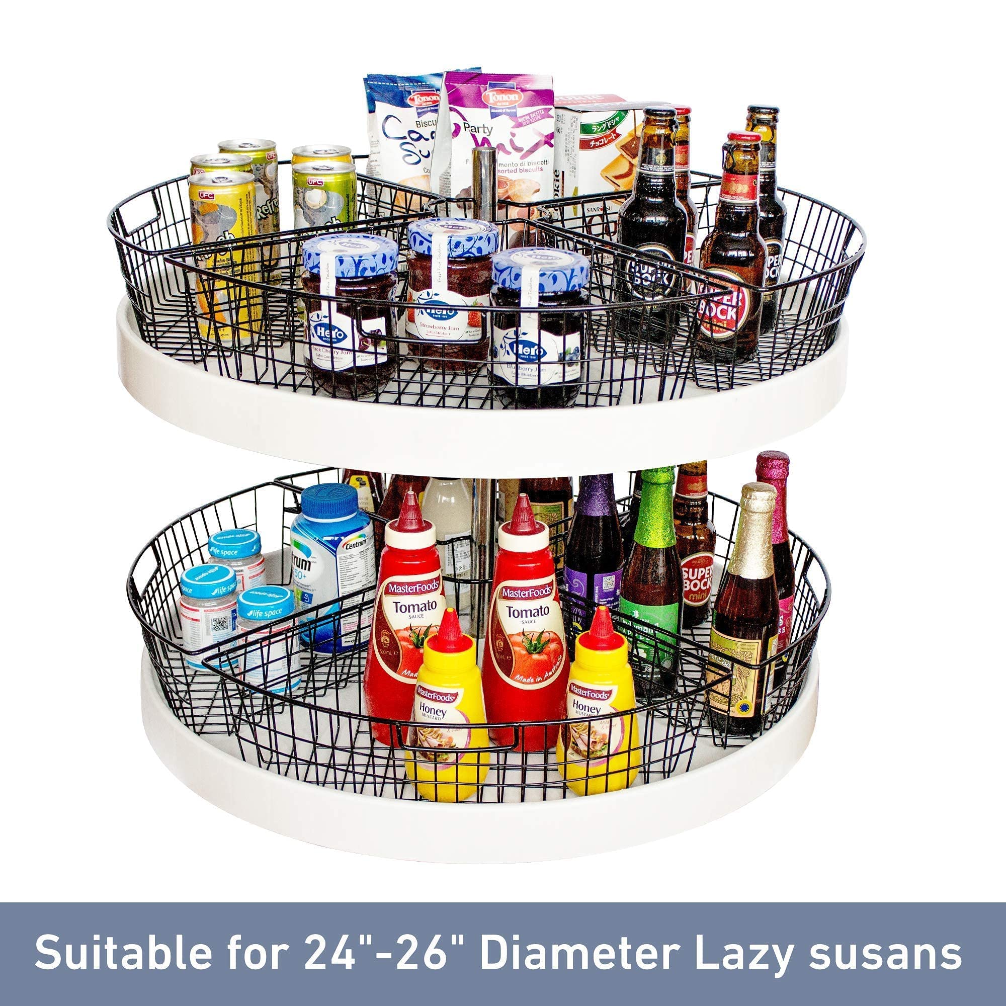 Leeden Lazy Susan Organizer Basket for 24" Diameter Turntable - 16.3" x 10.3" x 4" Metal Organizing Storage Bins (6 Packs) - Black Kitchen Cabinet Storage Organizer - 1/4 Wedge Can Organizer
