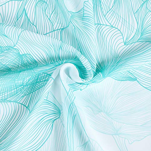 Treatmentex White Blue Print Sheer Window Curtains for Living Room Bedroom Floral Botanical 96 inches Long Soft Chiffon Drapes for Summer Semi Sheer Curtains 2 Panels Rod Pocket Aqua