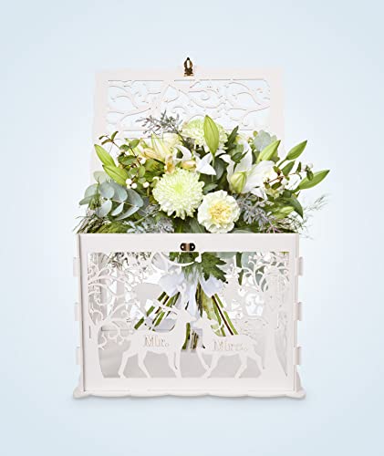 BestYiJo Wedding Card Box With Locks, Large Vintage Diy Gift Box For Wedding Reception Anniversary Baby Gift, Money Box, 11.8 X 9.5 X 8.9 (White)
