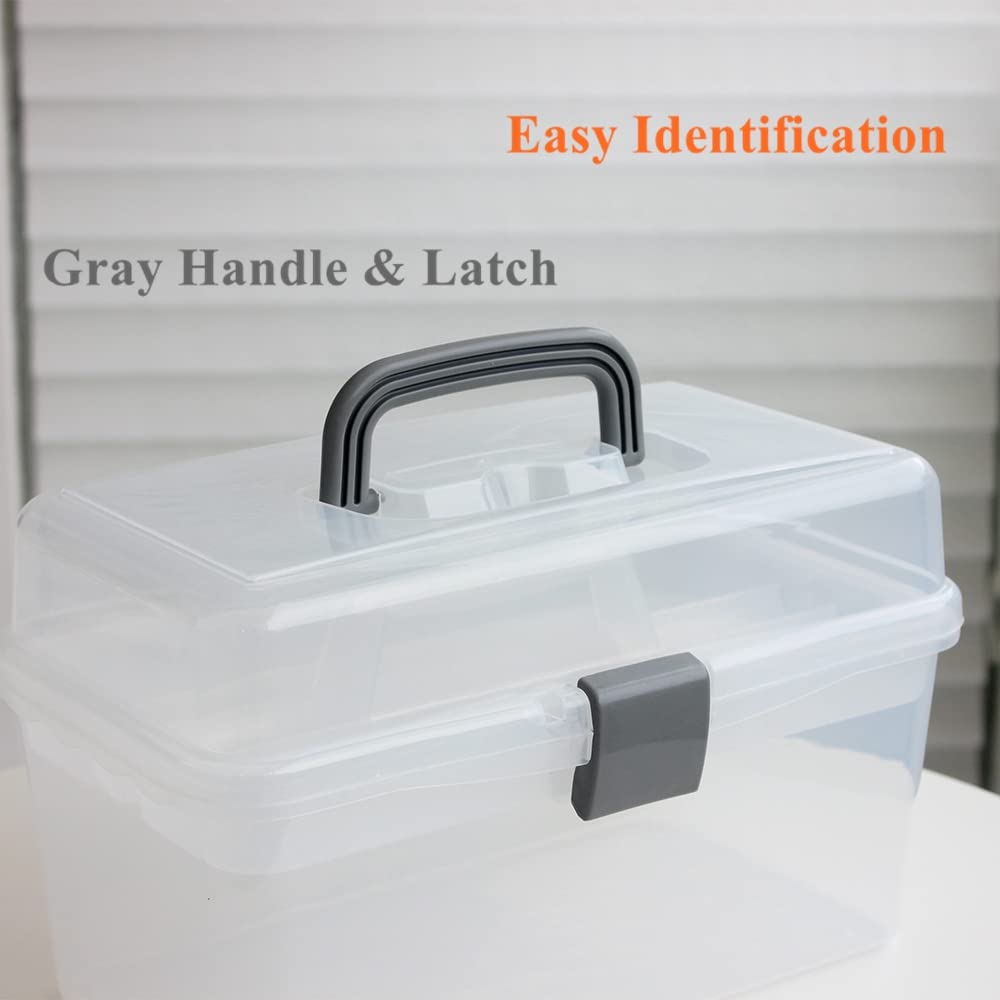 BangQiao Multipurpsoe Plastic Art Craft Storage Container Box Case with Handle and Removable Tray, Clear&Gray
