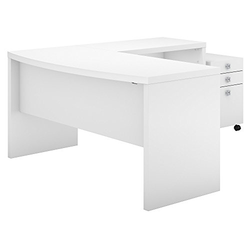 Bush Business Furniture Echo L Shaped Bow Front Desk with Mobile File Cabinet, Pure White