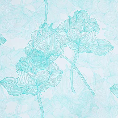 Treatmentex White Blue Print Sheer Window Curtains for Living Room Bedroom Floral Botanical 96 inches Long Soft Chiffon Drapes for Summer Semi Sheer Curtains 2 Panels Rod Pocket Aqua