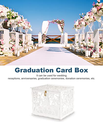 BestYiJo Wedding Card Box With Locks, Large Vintage Diy Gift Box For Wedding Reception Anniversary Baby Gift, Money Box, 11.8 X 9.5 X 8.9 (White)
