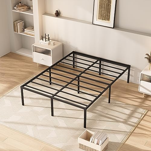 MISAGI California King 14inch Metal Bed Frame No Box Spring Needed, Heavy Duty Metal Platform with Tool Free Setup, Black, Durable, Suitable for Bedroom, California King