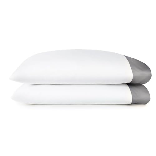 BEDLAM 100% Cotton Sheets - Hotel Style, Luxurious, 800TC White Cotton Sheets with a Grey Italian Border - 6pc Sateen Bed Sheets Set, Includes 4 Cotton Pillowcases - Queen Size Sateen Cotton Sheet Set