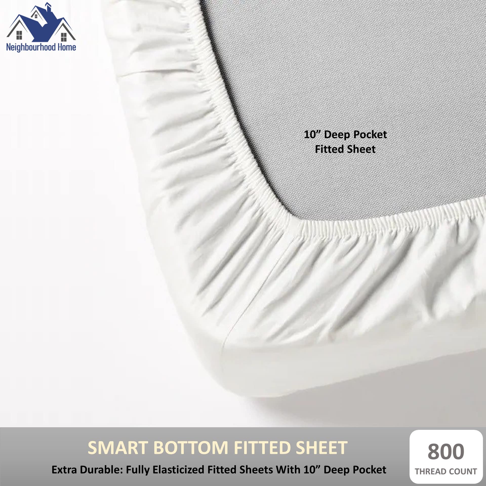 Neighbourhood Home 100% RealEgyptian Cotton 4-PC Sheets Set 800 Thread Count - King Size Bed- Breathable Soft Silky Sateen Weive - Cooling Sheets - 10" Inch Deep Pocket King Sheets - King, Dark Grey