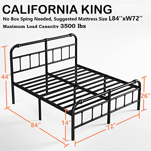 ZIYOO California King Bed Frames with Headboard and Footboard, 14 Inch High, Heavy Duty Steel Slats Up to 3500lbs Support, No Box Spring Needed, Easy Assembly, Noise-Free Platform-Black