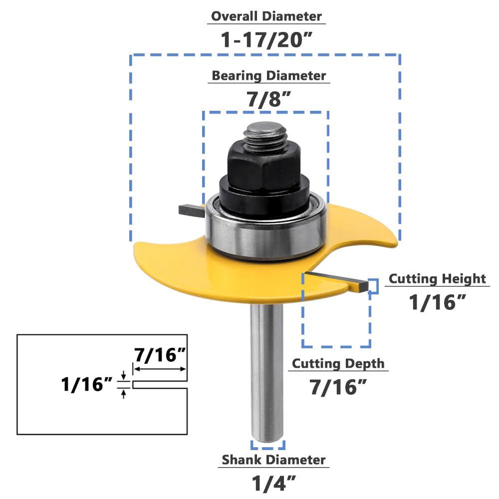 Mesee Biscuit Router Bit 1/4 Inch Shank Biscuit Joint Slot Cutter Woodworking Slotting Router Bit Wood Jointing Milling Tool - 1/16 Inch Cutting Height